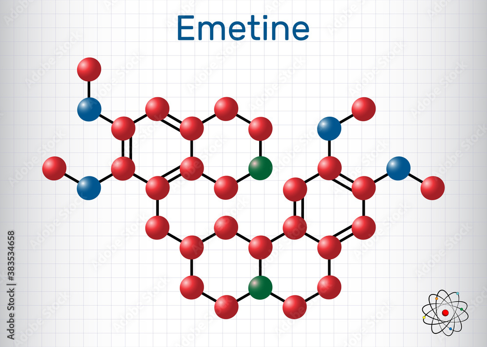 Emetine molecule. It is an antiprotozoal agent and emetic. Structural ...