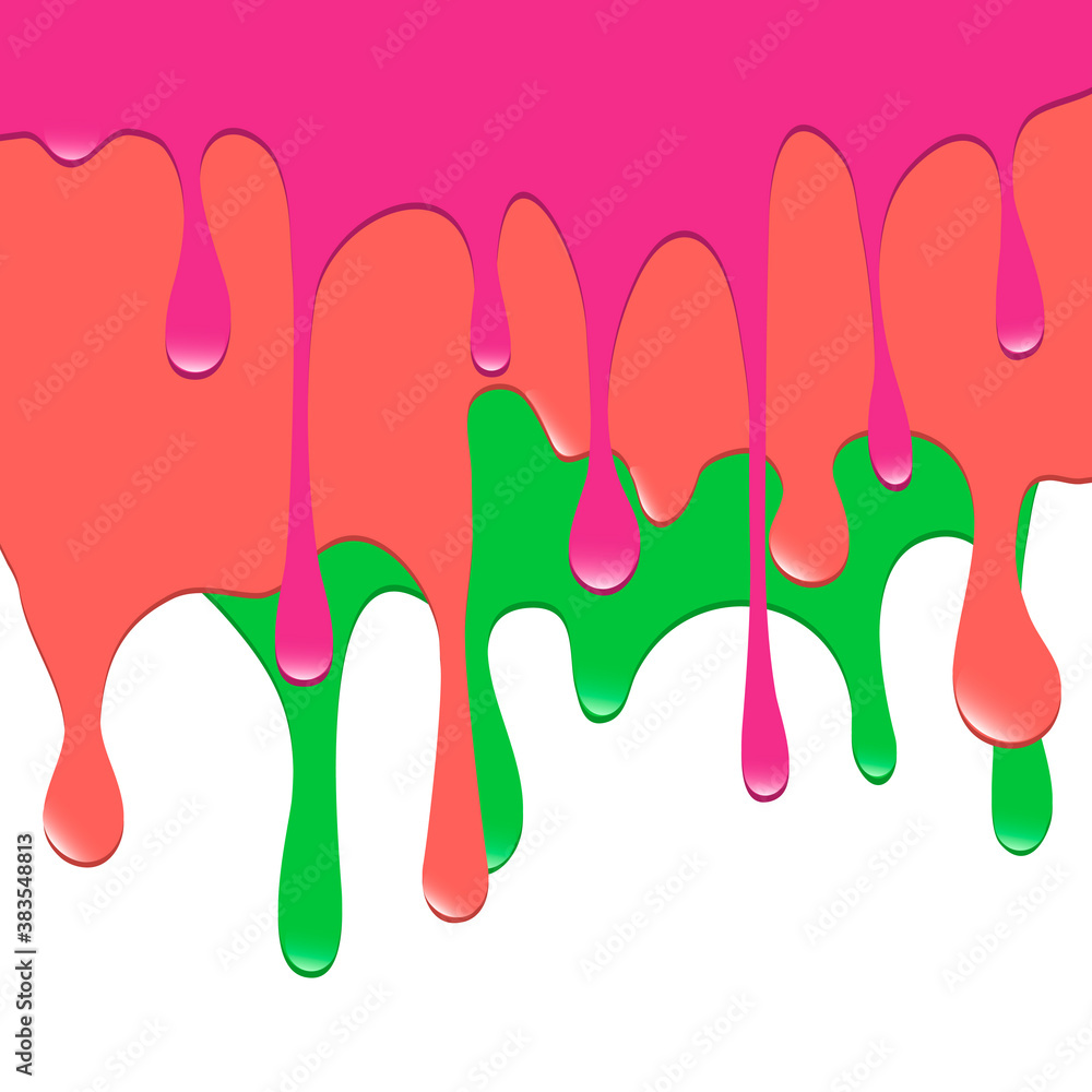Set of dripping paints. Dripping multi-colored liquid. Spill paint ...