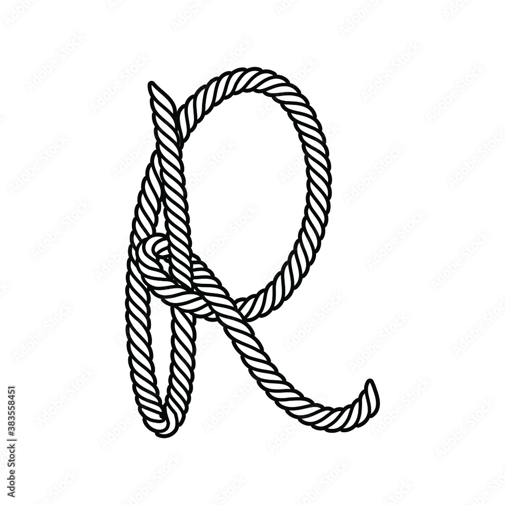 Rope Hand Draw Alphabet with Rope. Letter R. , Design element for logo ...