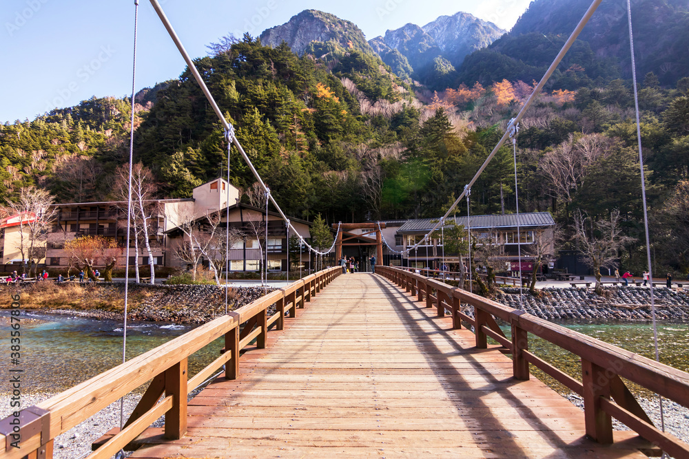 Poster Kappa Bridge is a suspension bridge over the Azusa River in the ...