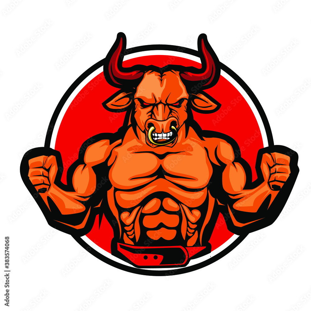 bull gym logo cartoon Stock Vector | Adobe Stock