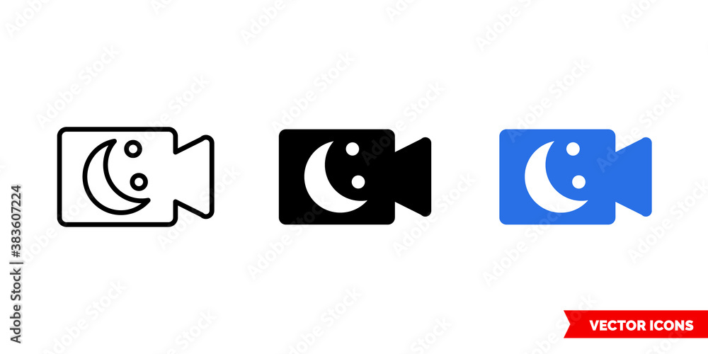 Night camera icon of 3 types color, black and white, outline. Isolated ...