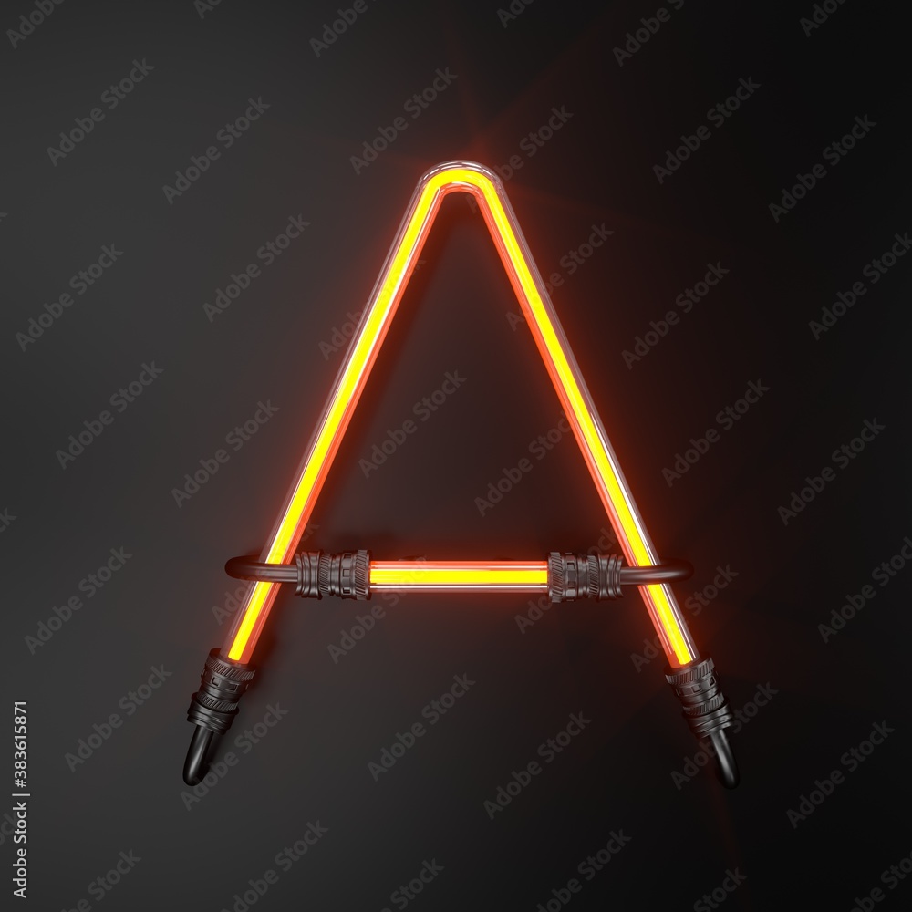 NEON LETTER 3D ISOLATED ALPHABET BLACK RENDERING Stock Illustration ...