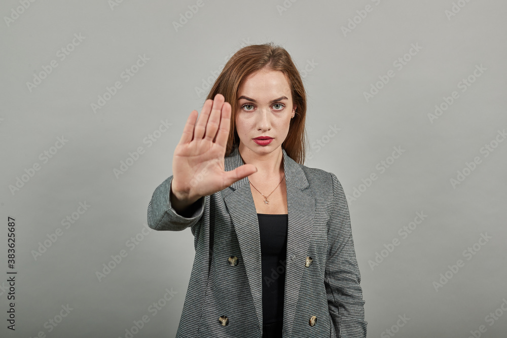 Palm arm raised air angry look straight you will not pass through ...