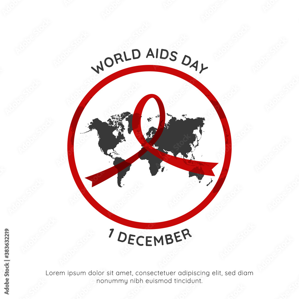 World hiv aids day 1 december event poster with world map inside red round circle frame vector ...