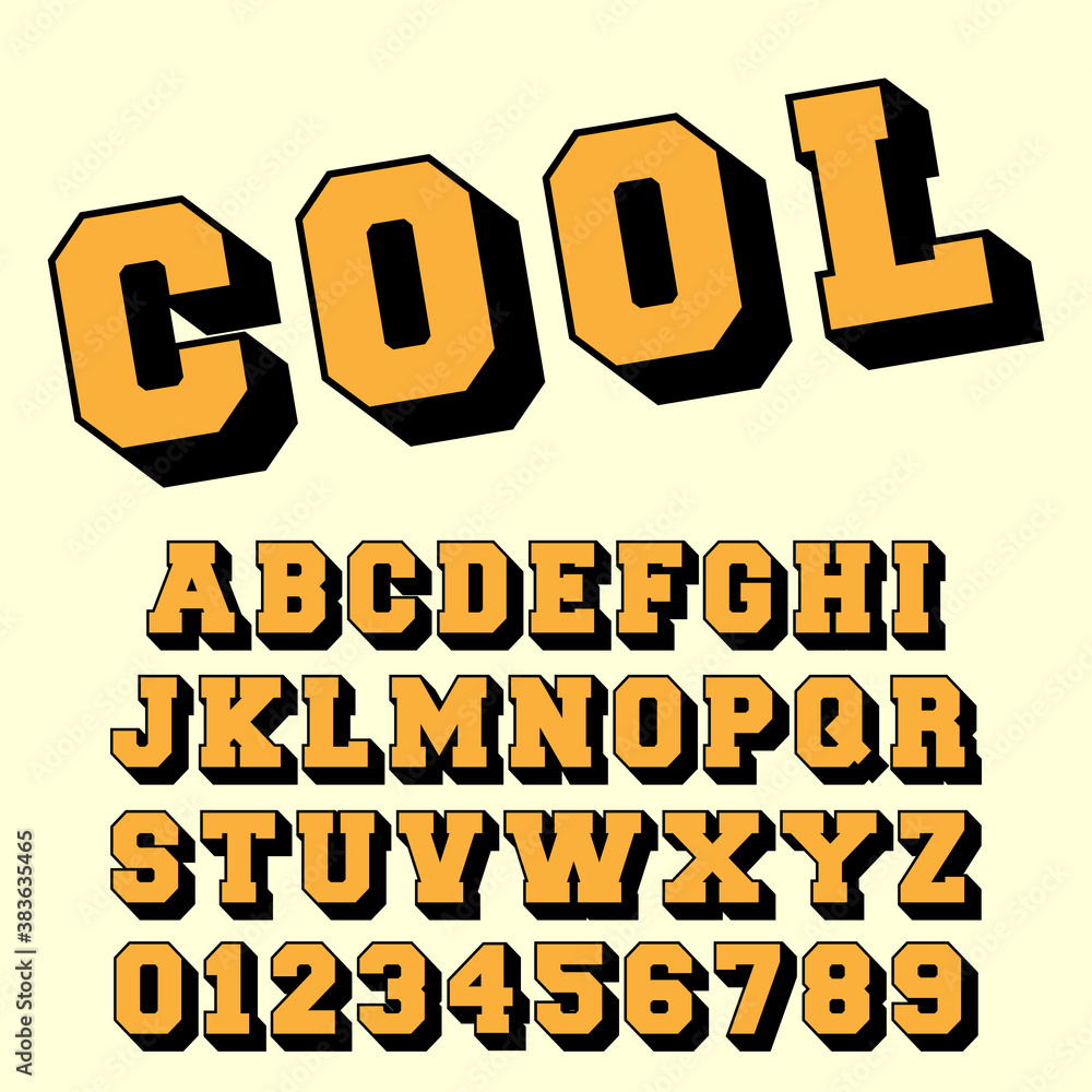 Retro alphabet template. Letters and numbers of vintage design. Vector ...
