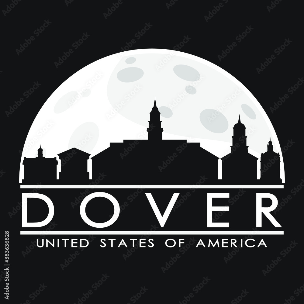 Dover Full Moon Night Skyline Silhouette Design City Vector Art Logo ...