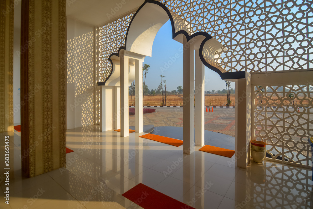 Beautiful mosque architecture with carved on the windows and wall ...