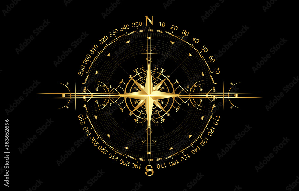 Magic ancient viking art deco, wind rose magic navigation compass ...