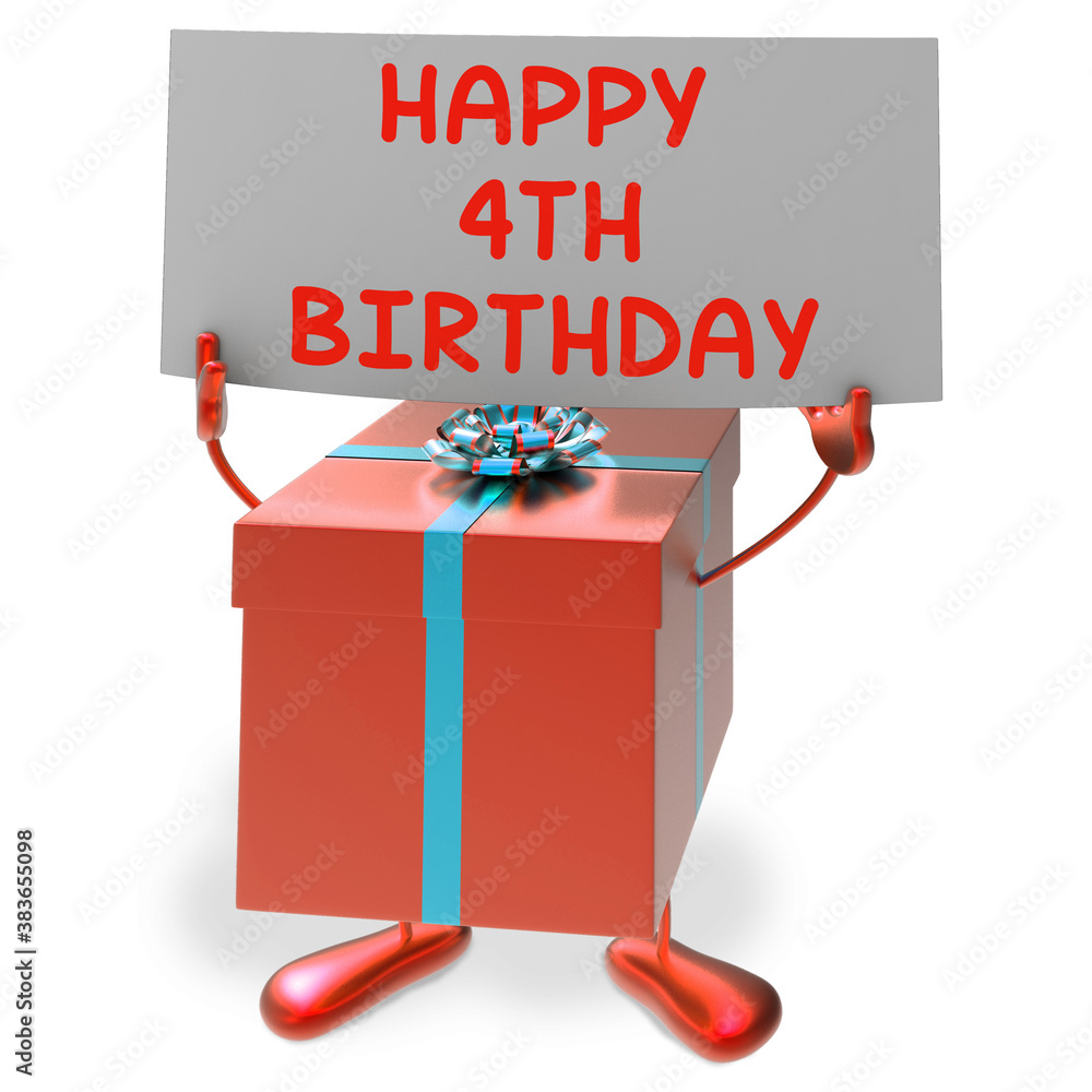 Happy 4th Birthday Sign and Gift Show Fourth Party Stock Illustration ...