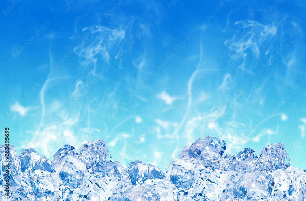 Fresh cool Ice cubes isolated on blue background. Ice cube background ...