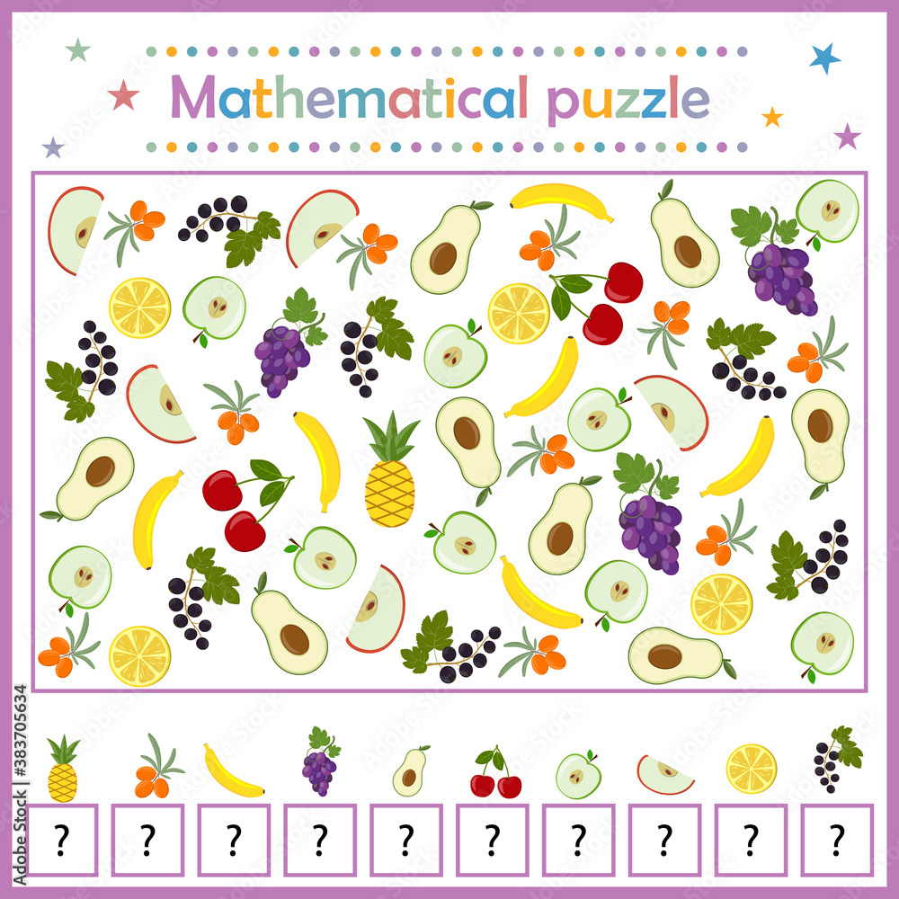 Math puzzle, fruit and berry puzzle game for children's development ...