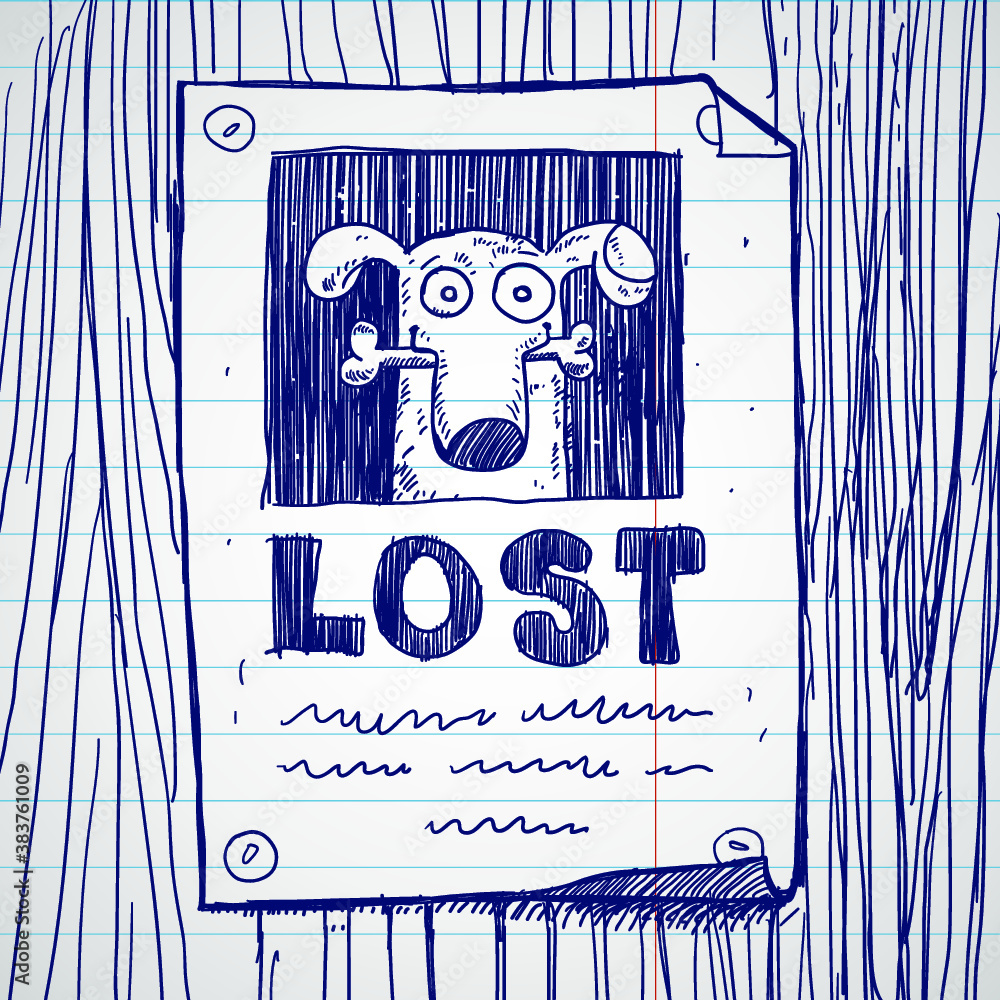 Missing dog poster, doodle sketch style, vector illustration. Design ...