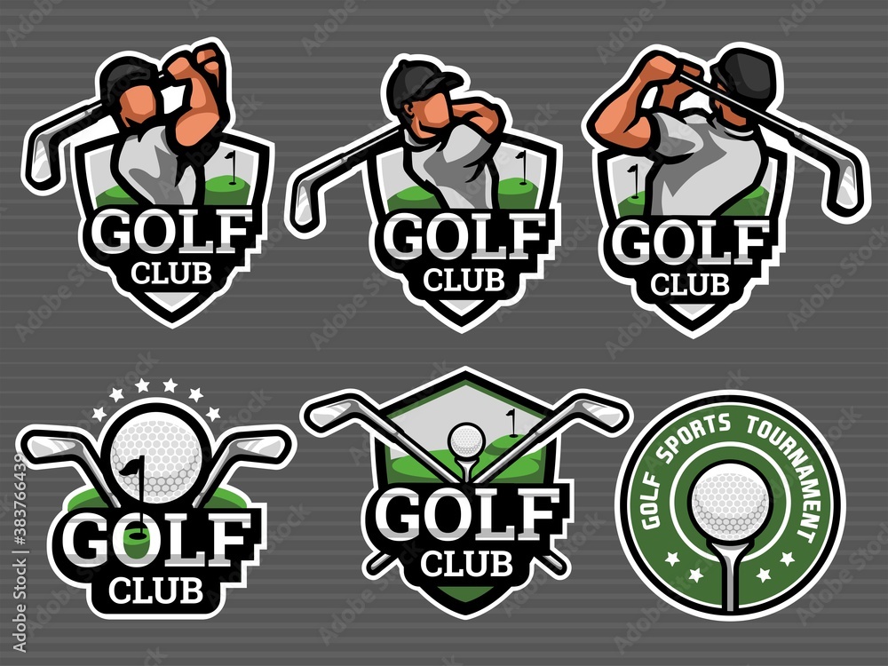 Set of golf logos and emblems in grey colour. Golf Vector illustration ...