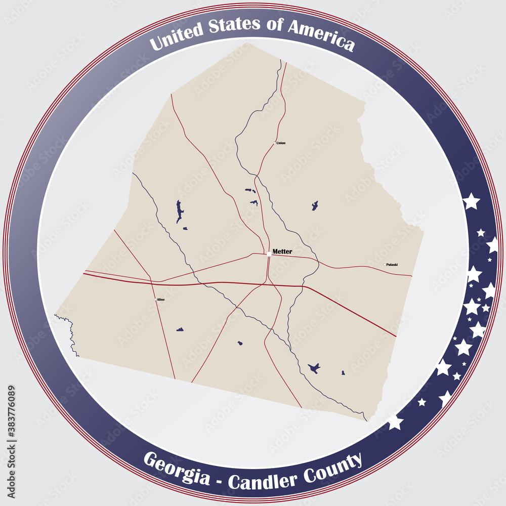 Large and detailed map of Candler county in Georgia, USA. Stock Vector ...