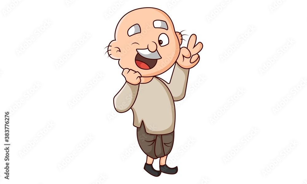Vector cartoon illustration. Old man is happy and making eyes. Isolated ...