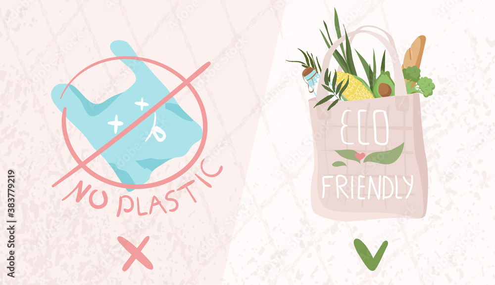 Pollution problem concept. Say no to plastic bags, bring your own ...