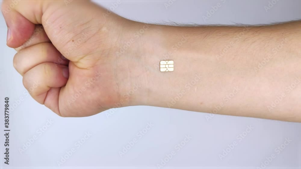 The man shows his hand with a chip implanted. The concept of chipping ...