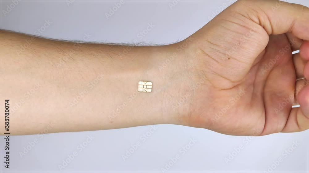 The man shows his hand with a chip implanted. The concept of chipping ...