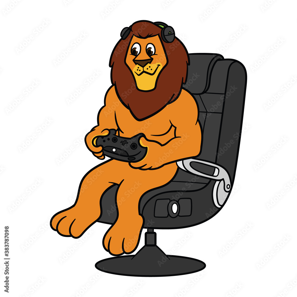 Cartoon Lion Character Playing Video Game Stock Vector | Adobe Stock