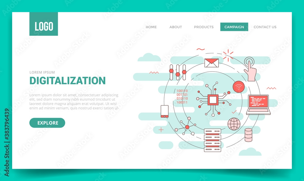 digitalization concept with circle icon for website template or landing ...