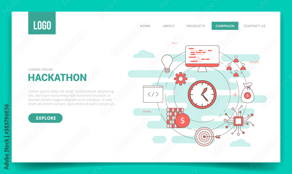 hackathon concept with circle icon for website template or landing page ...