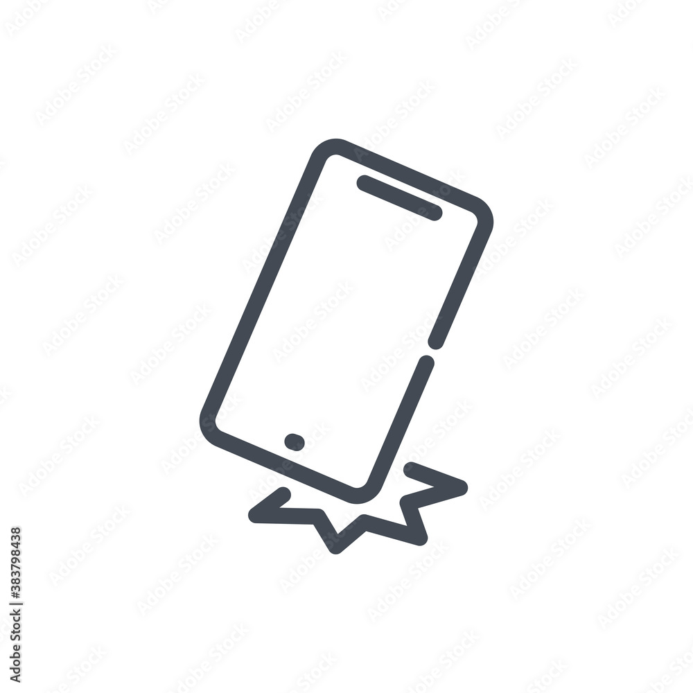 Dropped mobile phone line icon. Smartphone crash test vector outline ...