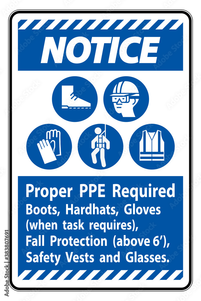 Notice Sign Proper PPE Required Boots, Hardhats, Gloves When Task ...