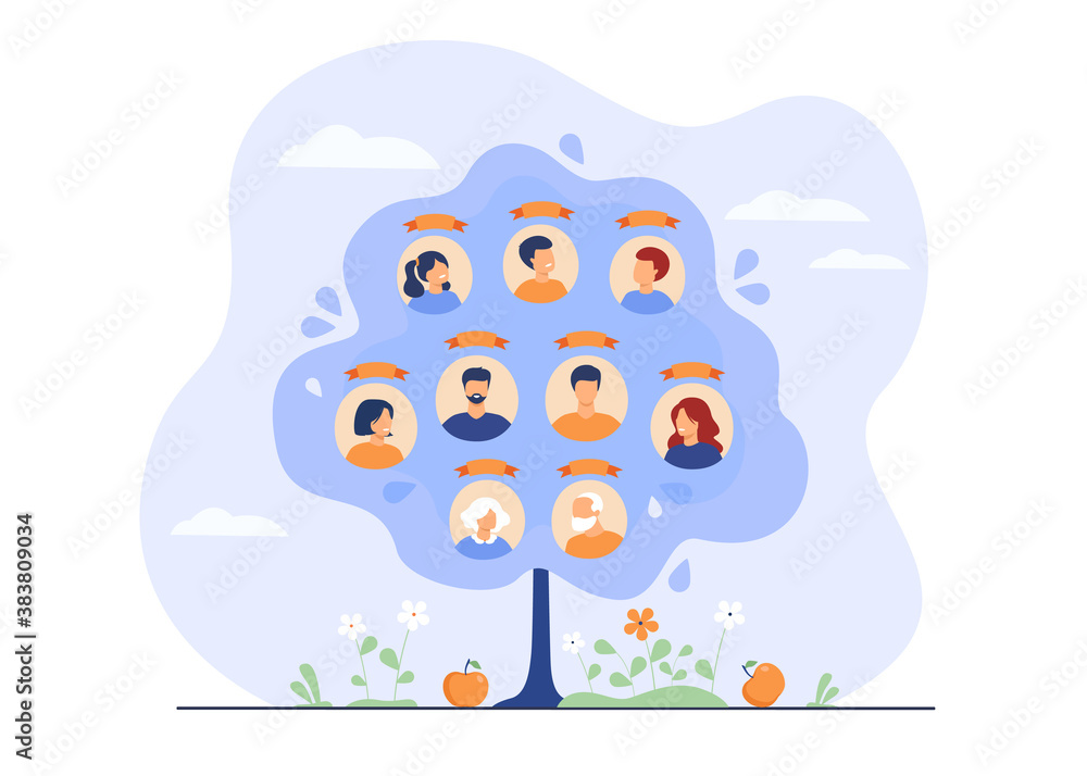 Family tree concept. Scheme of ancestry with three generations ...