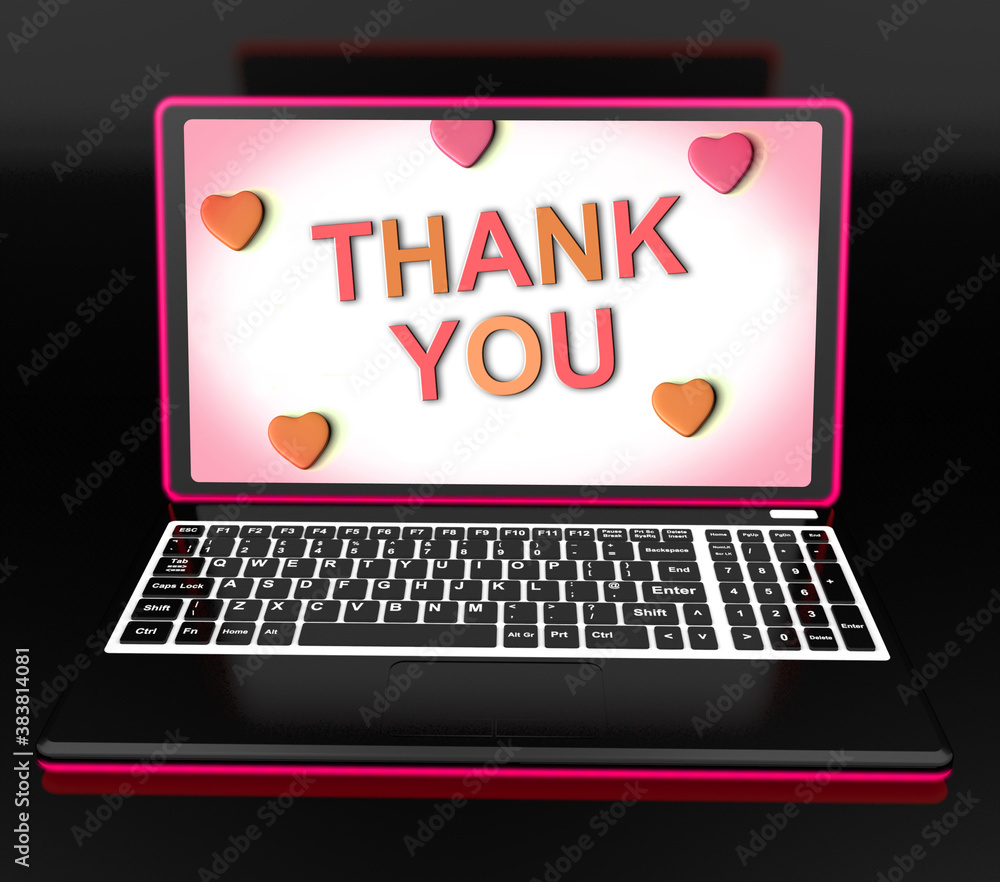 Thank You On Laptop Shows Appreciation Thanks And Gratefulness Stock ...