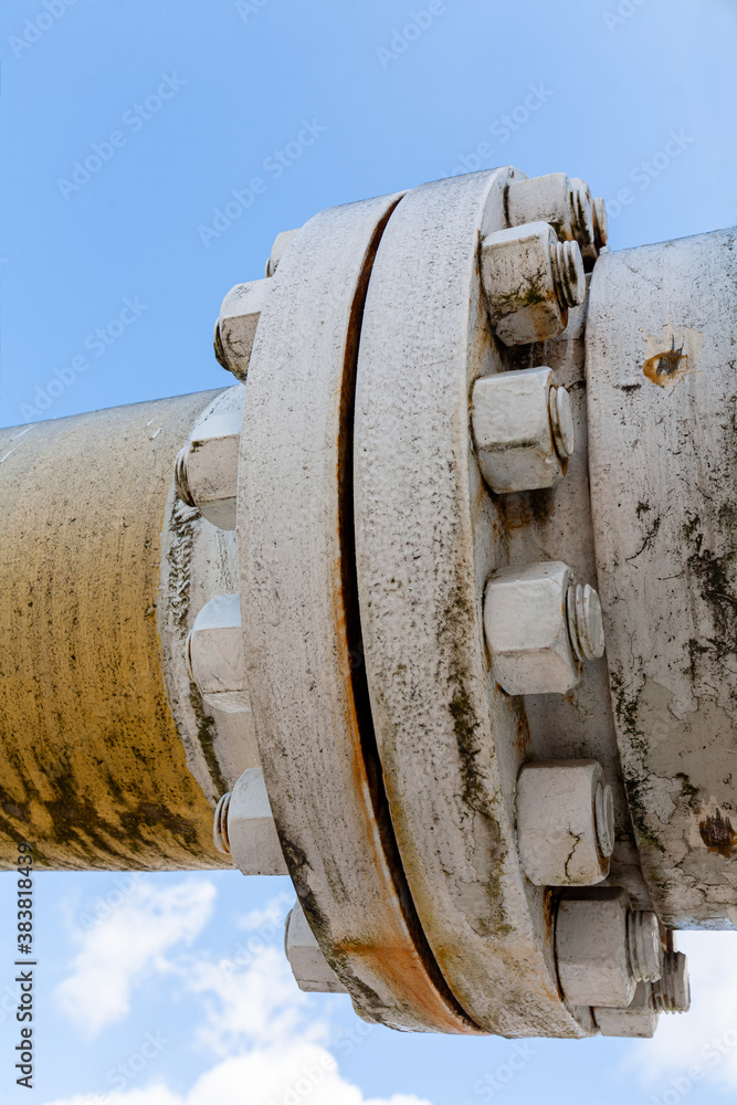 Flange connection of the gas pipeline near the compressor station ...