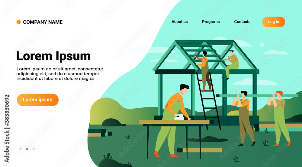Professional carpenters team building house isolated flat vector ...