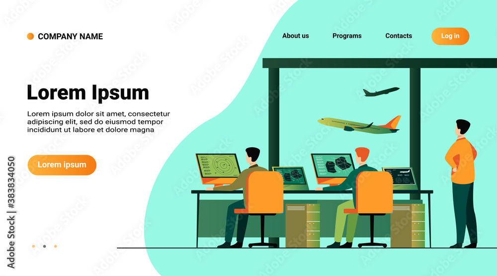 Flight control center isolated flat vector illustration. Cartoon ...