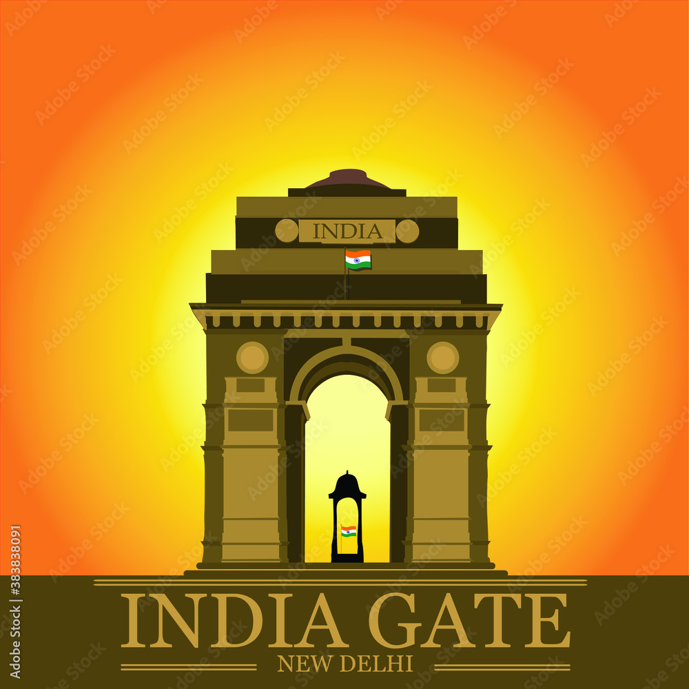 INDIA GATE of India Delhi, India Illustration Stock Vector | Adobe Stock