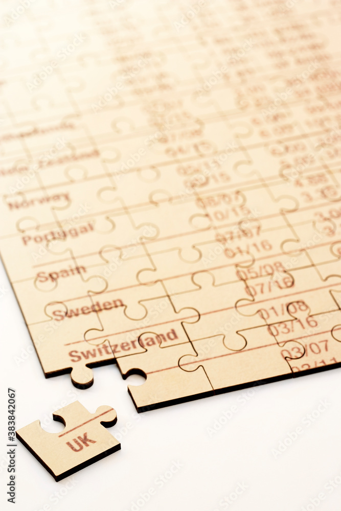 Jigsaw puzzle with names of countries Stock Photo | Adobe Stock