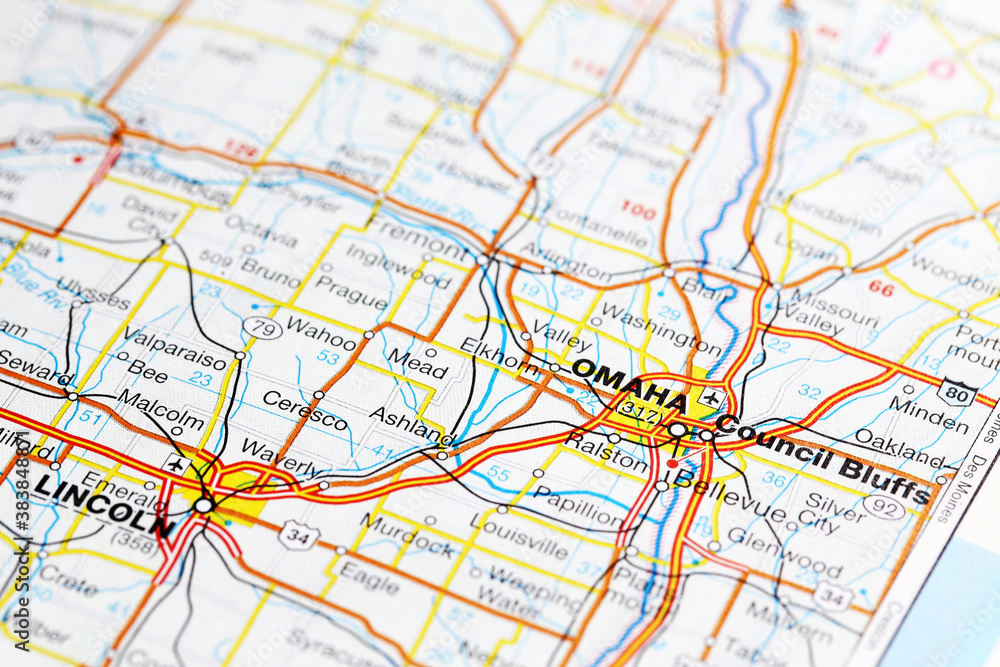 Omaha city road map area. Closeup macro view Stock Photo | Adobe Stock