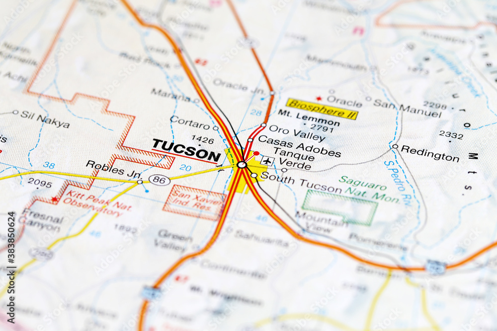 Tucson city road map area. Closeup macro view Stock Photo | Adobe Stock