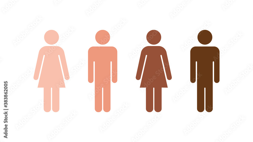 Set of icons of men and women of different skin colors. Equality ...