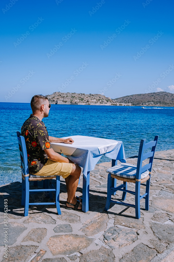 Crete Greece Plaka Lassithi with is traditional blue table and chairs ...