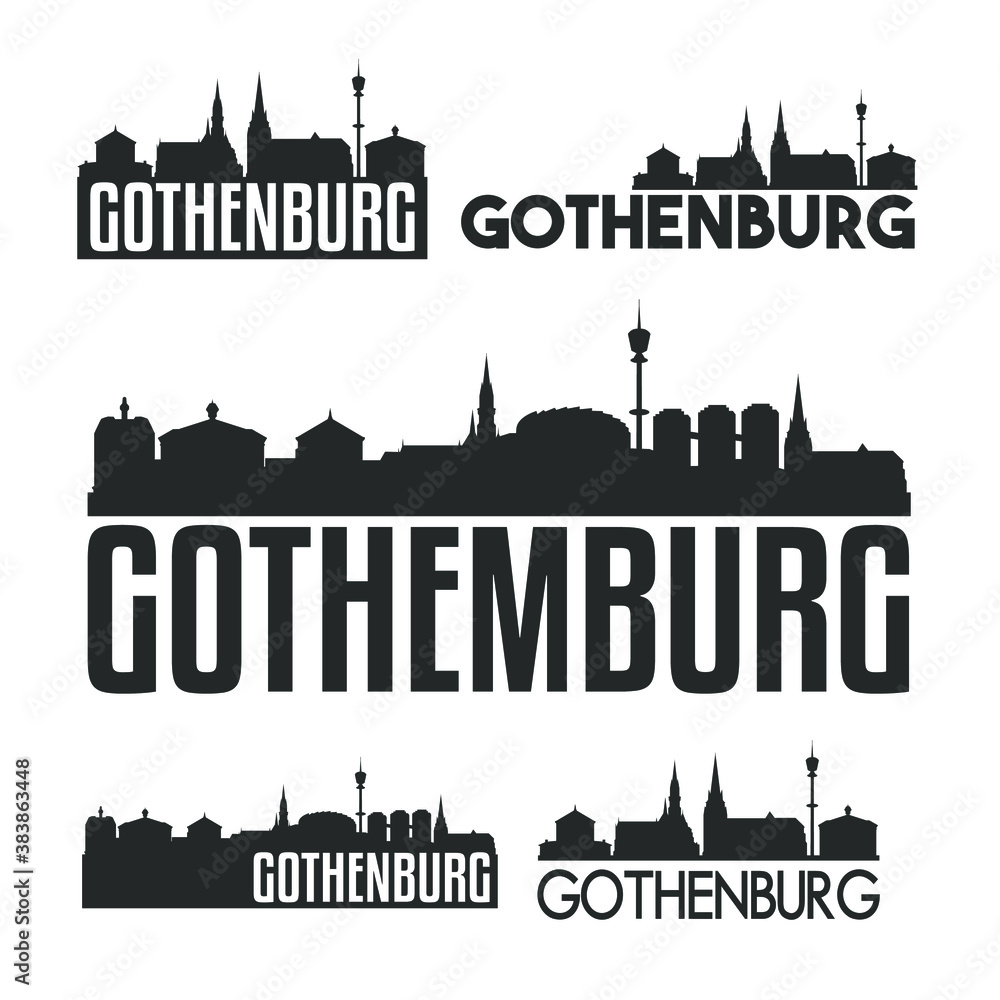 Gothenburg Sweden Flat Icon Skyline Vector Silhouette Design Set Logo ...