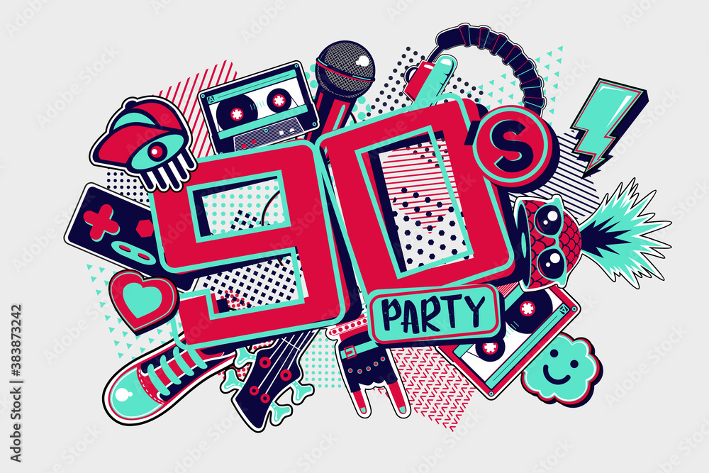 90s style party backgrounds. Vintage music posters. Funky disco design ...