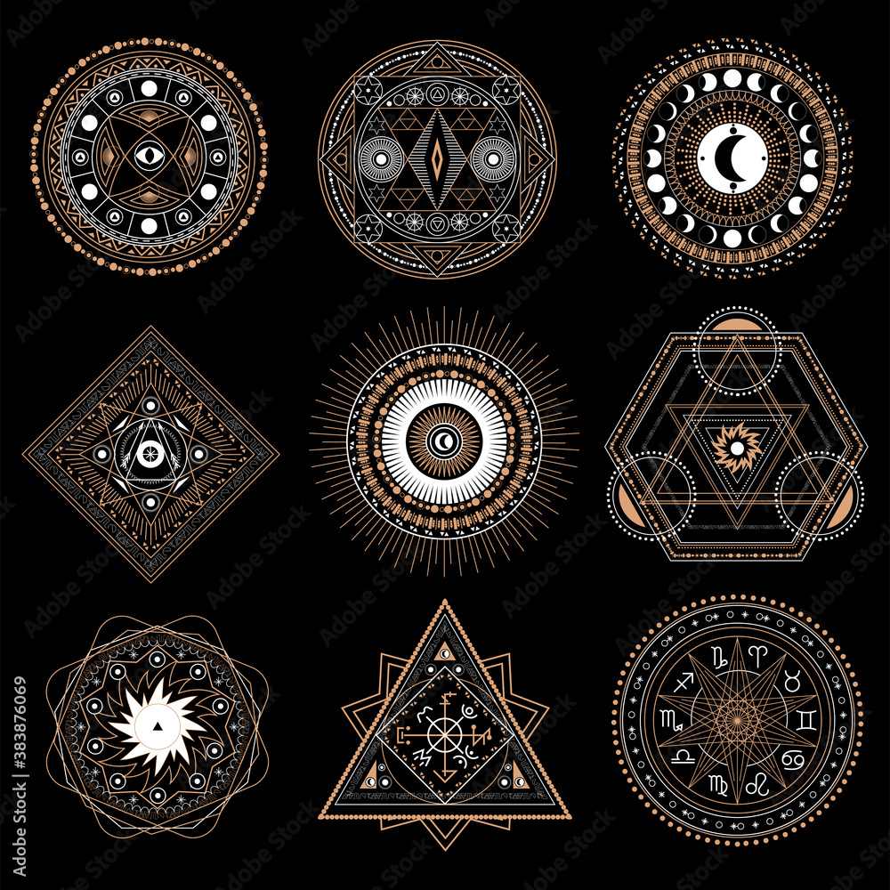 Mystic circle symbol, spiritual tattoo or esoteric geometry drawing ...