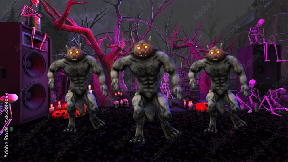 Seamless animation of a werewolf dancing swing in a party in a ...