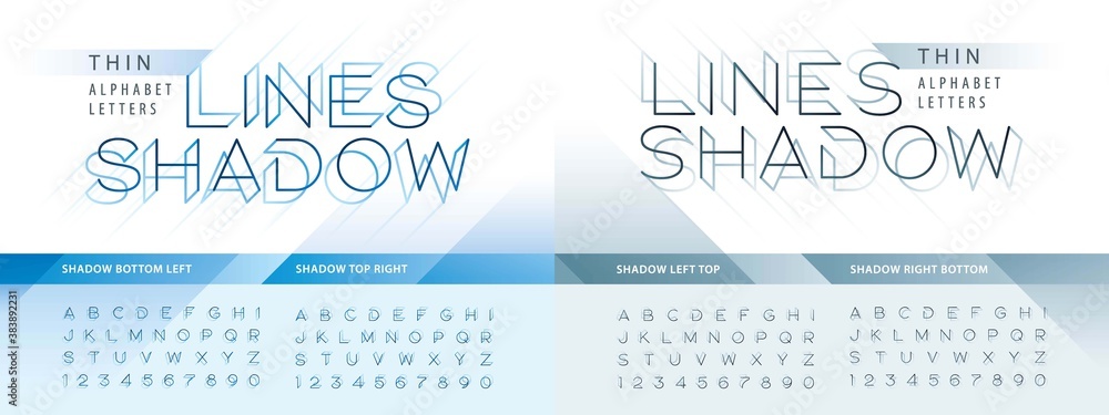 Vector of Modern Shadow Alphabet Letters and numbers, Modern Thin line ...