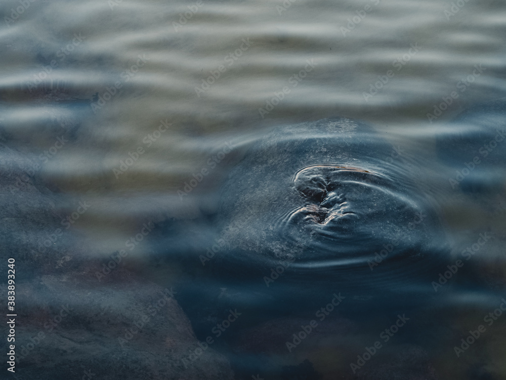 Submerged rock creating ripples on the surface of a lake Stock Photo ...