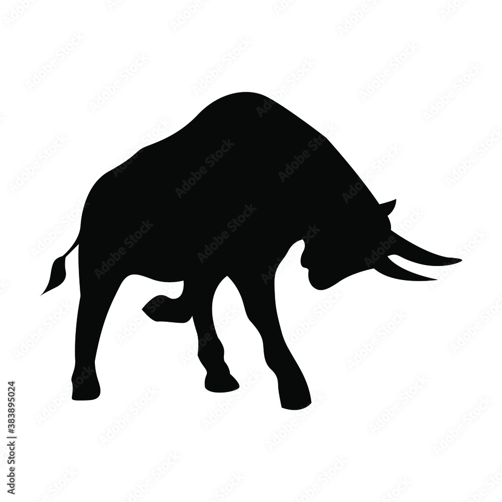Vector silhouette of a bull, drawing of a horned animal. Livestock ...