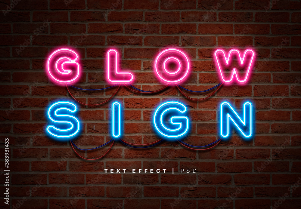 Neon Text Effect on Brick Wall Mockup Stock Template | Adobe Stock