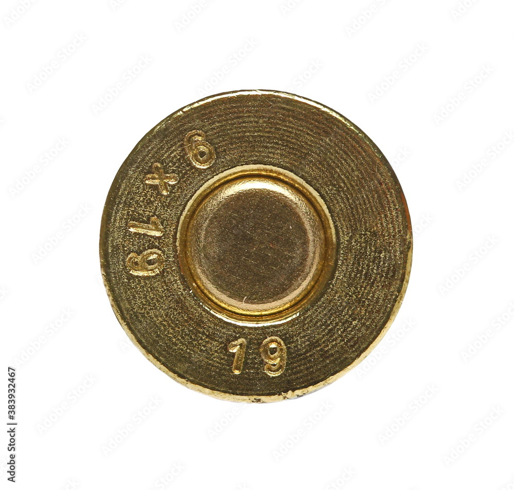 Macro bullet cap, 9mm pistol isolated on white background and texture ...