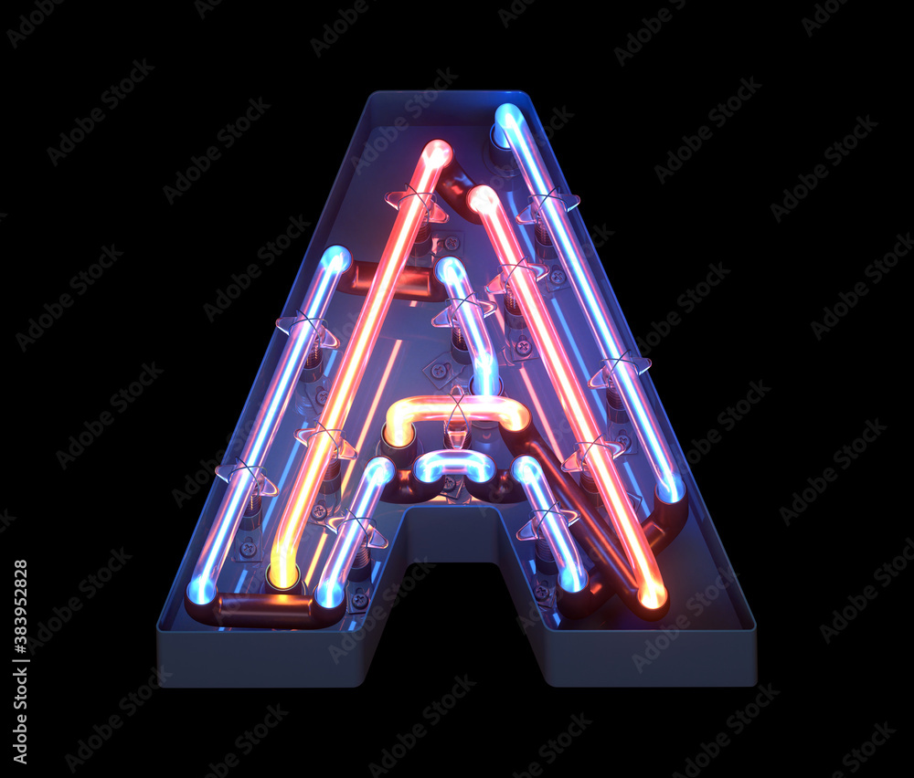 Neon in metal casing font. Letter A. Stock Illustration | Adobe Stock