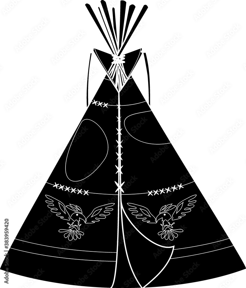 Black silhouette of Cartoon teepee (tipi). Traditional Indian dwelling ...